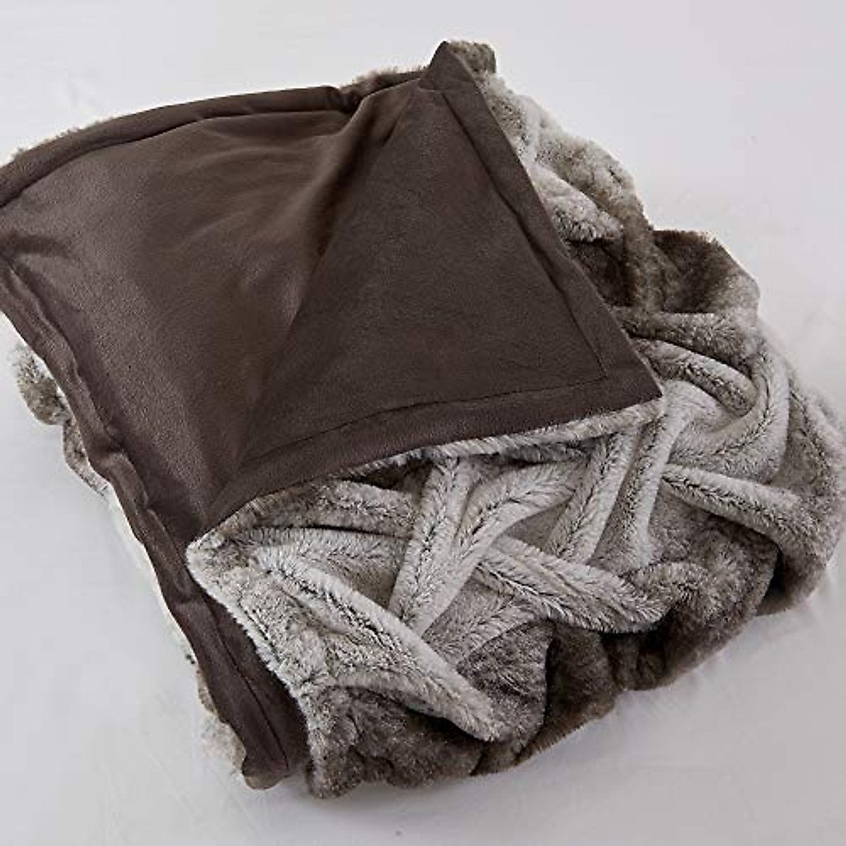 Amrapur Overseas Faux Fur Reverse to Flannel Oversized Braided Throw Taupe