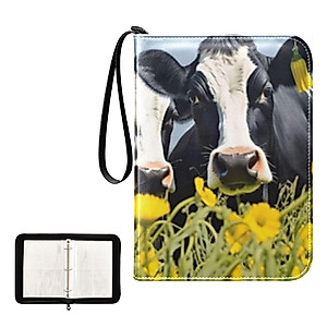 PYBUG Highland Cow Trading Card Binder with Nylon Strap 4-Pocket Waterproof PU Leather Card Collection Binder for 400 Cards Sturdy Card Holder Folders for Game Cards,Sports Cards