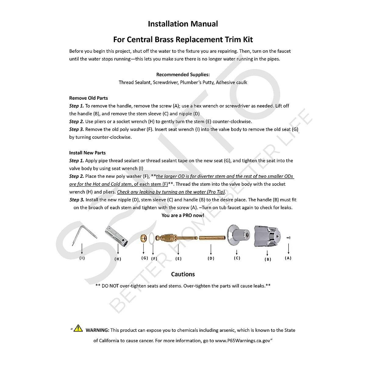 SENTO Bathtub and Shower 3 Handle Tub Trim Set For Central Brass Faucets Bathtub Shower, 10L-11H, 10L-11C, 10L-13D, Easy Installation, Heavy Duty Metal, Matte Black