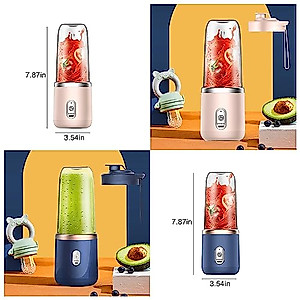 Portable Blender Cup, Personal Electric Blender with Bottle for Shakes and Smoothies, USB Rechargeable Fruit Juicer, 6 Blades Handheld Blenders for Sports Travel and Outdoors (Blue)