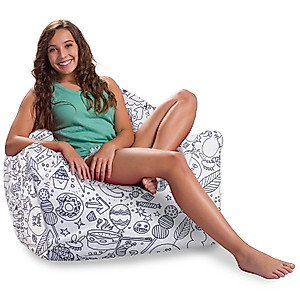 Posh Creations Structured Comfy Bean Bag Chair for Gaming, Reading, and Watching TV, Malibu Lounge, Canvas Coloring Fabric - Creatures
