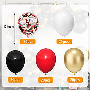 100 Pcs Red Gold Confetti Balloons Kit,12 Inch Metallic Black White Gold Party Balloons with Ribbons for Graduation Birthday Wedding Party Halloween Decorations (Red Gold)