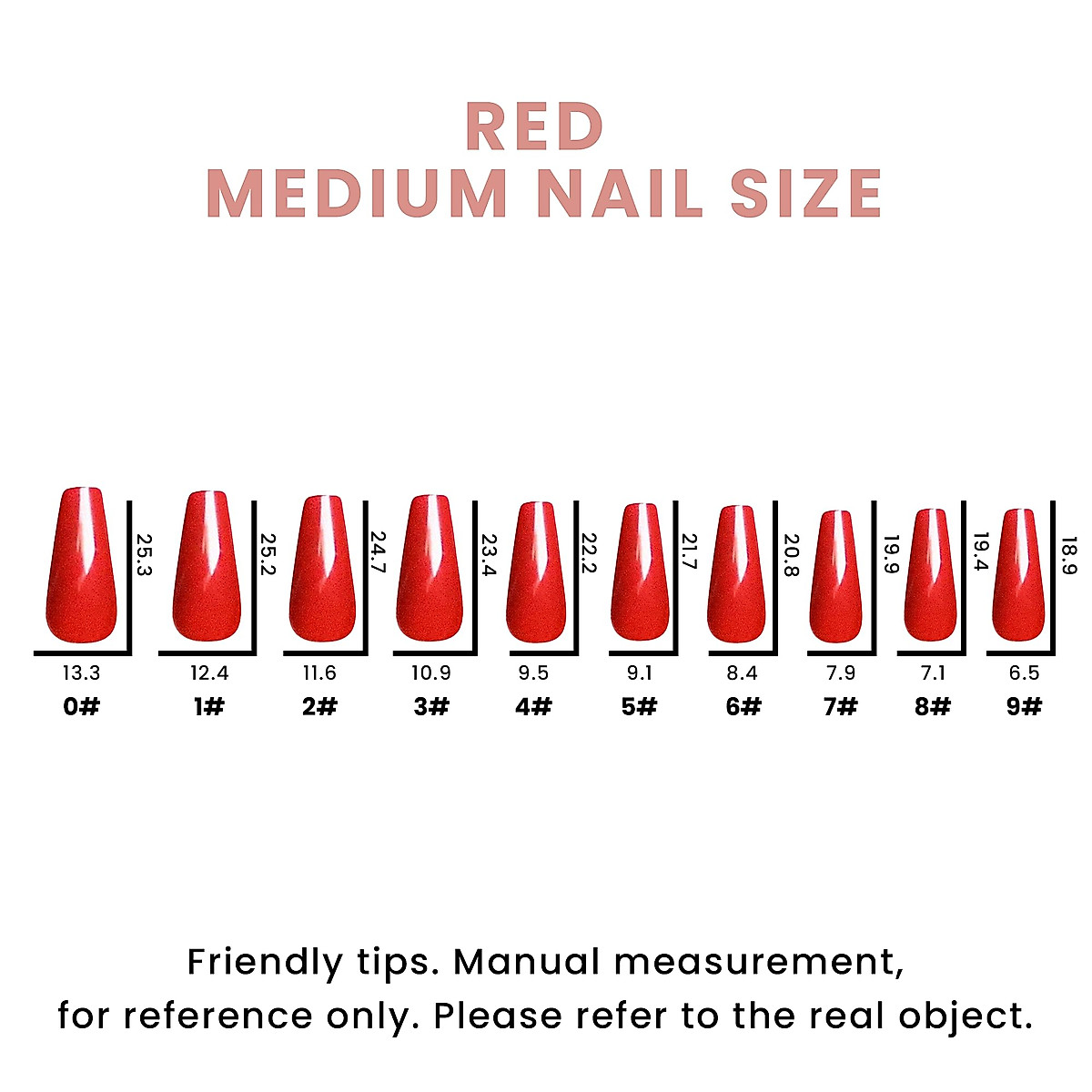 Allkem Press On Nails - Red Glossy Medium Long Tapered Ballerina | 10 sizes - 20 pcs Coffin Nail Kit with Glue