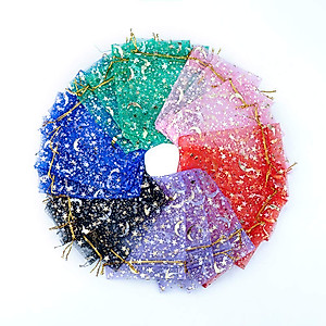 SumDirect Small Sheer Organza Bags - 120Pcs 4×5 Inch Mixed Color Moon Stars Wedding Party Favor Bags with Drawstring, Jewelry Gift Mesh Bags for Valentines Day