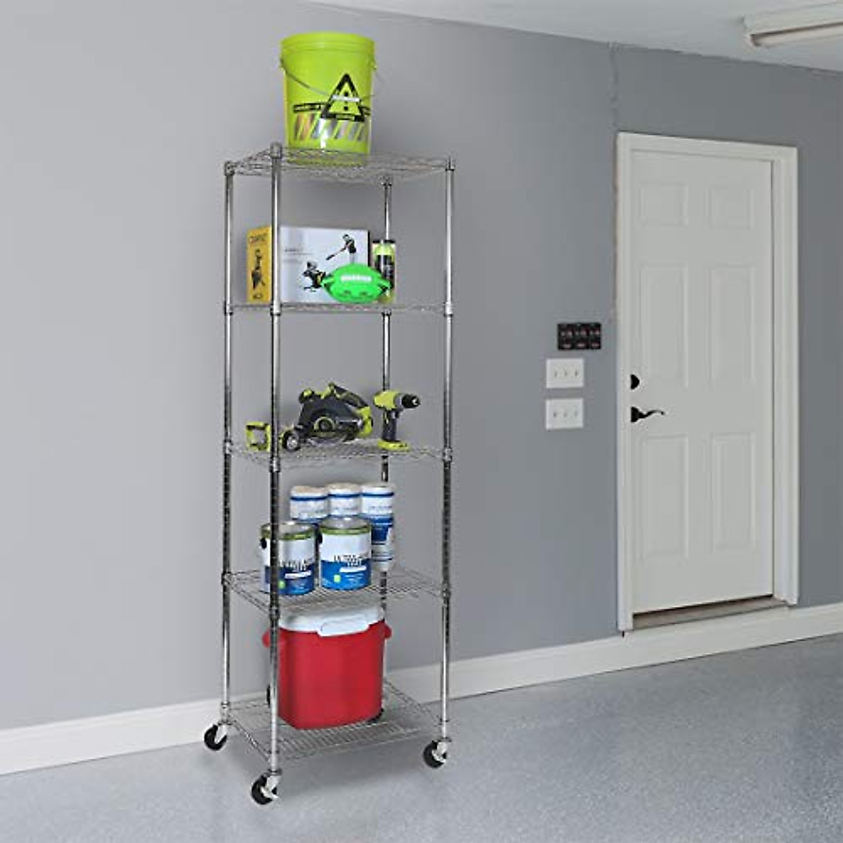 Seville Classics UltraDurable Heavy Duty NSF Solid Steel Wire Rack Storage Unit Organizer for Garage, Warehouse, Office, Restaurant, Classroom, Kitchen, 5-Tier Shelving, 24" W x 18" D