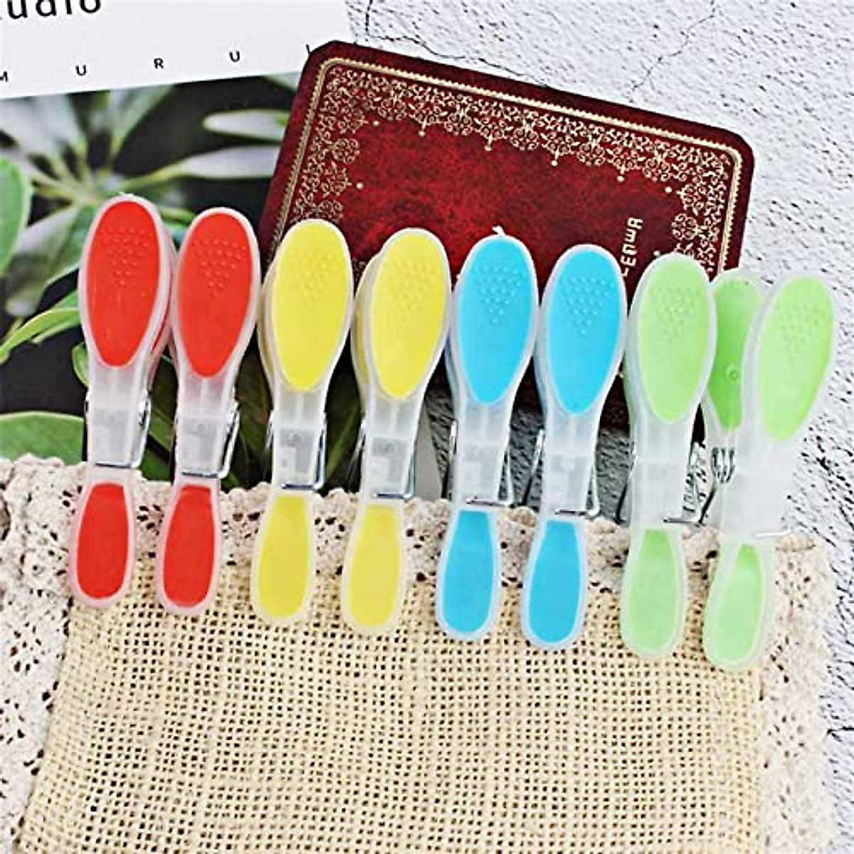 Ellylian 12Pcs Colorful Plastic Clothespins, Heavy Duty Laundry Clothes Pins Clips With Springs, Air-Drying Clothing Pin Set