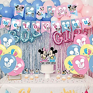 Mickey and Minnie Gender Reveal Backdrop Birthday Banner for Mickey and Minnie Gender Reveal Birthday Party Supplies Gender Reveal Photograph Background Photo Booth 5x3ft