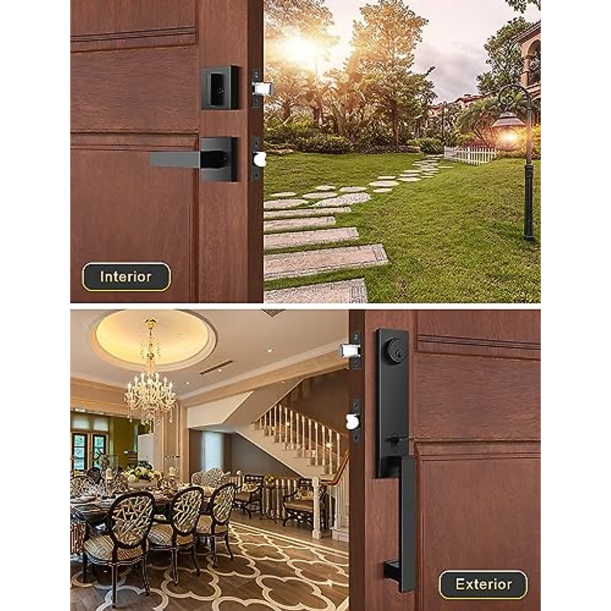 Tinewa Full Escutcheon HandleSet Front Door Entry Handle and Deadbolt Lock Set Slim Square Single Cylinder Deadbolt and Lever Heavy Duty – Matte Black Finish