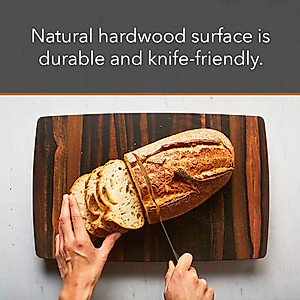 Stella Falone Reversible Wood Cutting Board Made of Solid West African Crelicam Ebony Wood – 18'' x 11.4'' X 1.6'', Heavy-Duty, Premium Serving Board with Carved Grip Edge – Includes Conditioning Oil