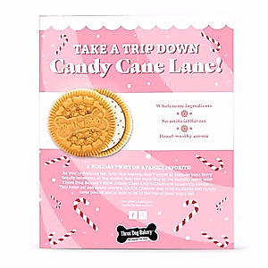 Three Dog Bakery Candy Cane Lick'n Crunch! - Festive Dog Cookies, Dog Sandwich Cookies, Dog Birthday Cookies, Holiday Dog Treats, Puppy Cookies