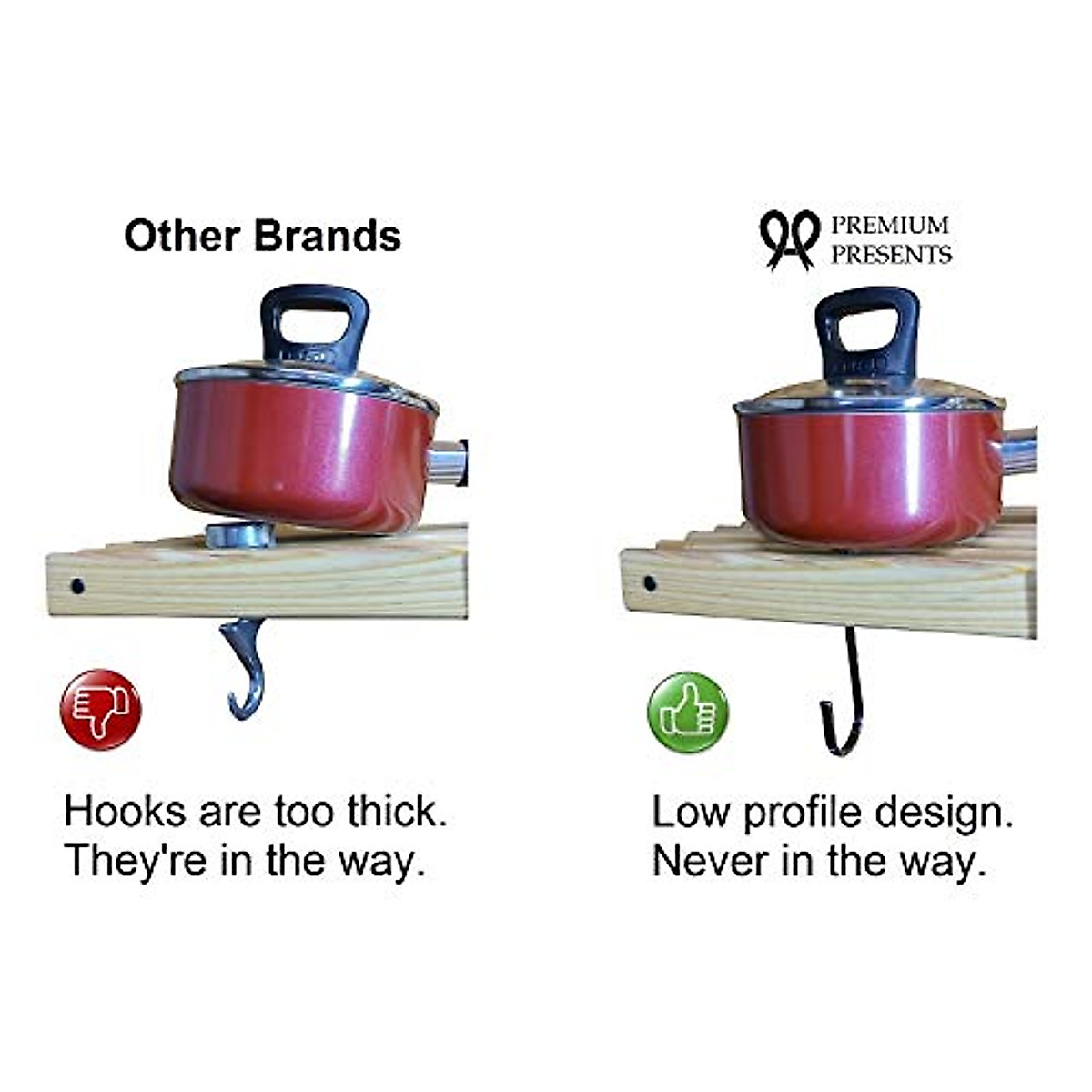 36" wooden wall mounted pot rack with 10 hooks. Wall rack. Pan rack. Hanging pot rack. Wood Pan Pot hanger. Hanging pot holder. Kitchen wall shelf. Kitchen pots pans organizer shelf 36x10 inch chrome