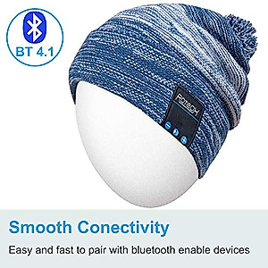 Qshell Bluetooth Beanie Hat Washable Music Cap with Wireless Stereo Headphone Headset Earphone Speakers Mic Hands Free for Outdoor Sports Skiing Running Skating Camping, Blue