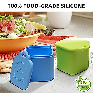 MUUPEG 2PCS Dips Containers Fits Most Bento Lunch Box To Go, Leakproof Salad Dressing Container Fits Lunch Box for Kids, Food Grade Silicone Condiment Container with Lids (Blue & Lime)