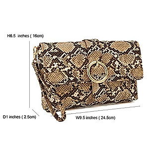 CHARMING TAILOR Snake Clutch Purse with Wrist Strap PU Python Clutch Dress Handbag (Beige)