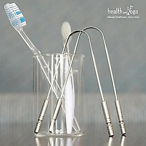 HealthAndYoga™ Tongue Cleaner Scraper - Hygienic, Surgical Grade, Non-Synthetic Grip – Sterilizable Tongue Brush Cleaner (Surgical Steel - 2 Pack)