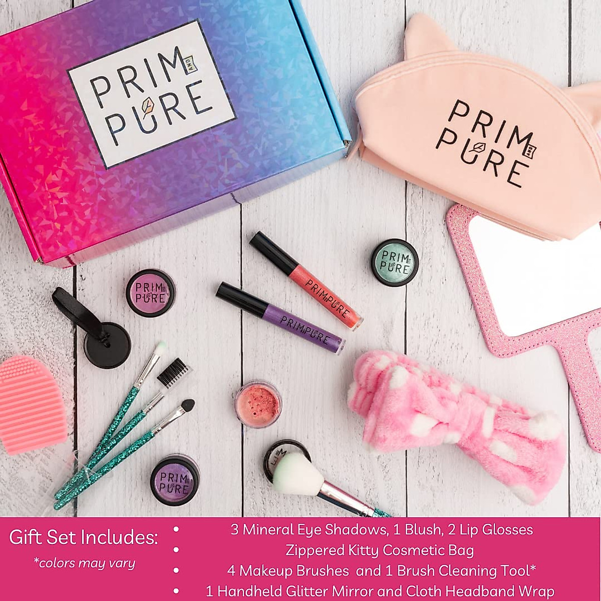Prim and Pure Ultimate Mineral Kids Makeup Gift Set | Perfect for Play Dates & Birthday Parties | Kids Safe Eyeshadow Makeup – Mineral Blush | Organic & Natural Makeup Kit for Kids| Made in USA