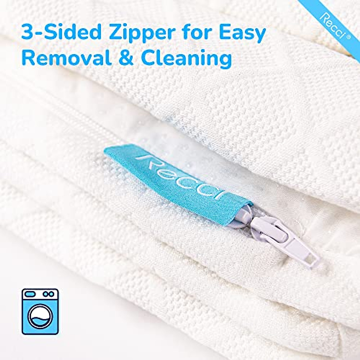 RECCI 3 Inch Mattress Topper Cover Queen Size (Only Cover), Breathable Bamboo Viscose Mattress Topper Protector, Washable Mattress Topper Encasement with Zipper & Adjustable Straps (Queen, White)