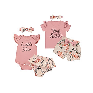 Kewlent Baby Girl 3PCS Little Sister Outfit Short Set Pink Clothes (Pink07,3-6 Months)