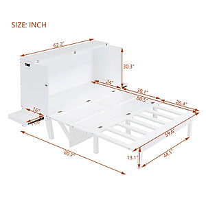 CKLMMC Queen Size Murphy Bed with USB Port and Removable Shelves on Each Side, Solid Wood Muti-Functional Cube Cabinet Bed for Home Office (White/W1)