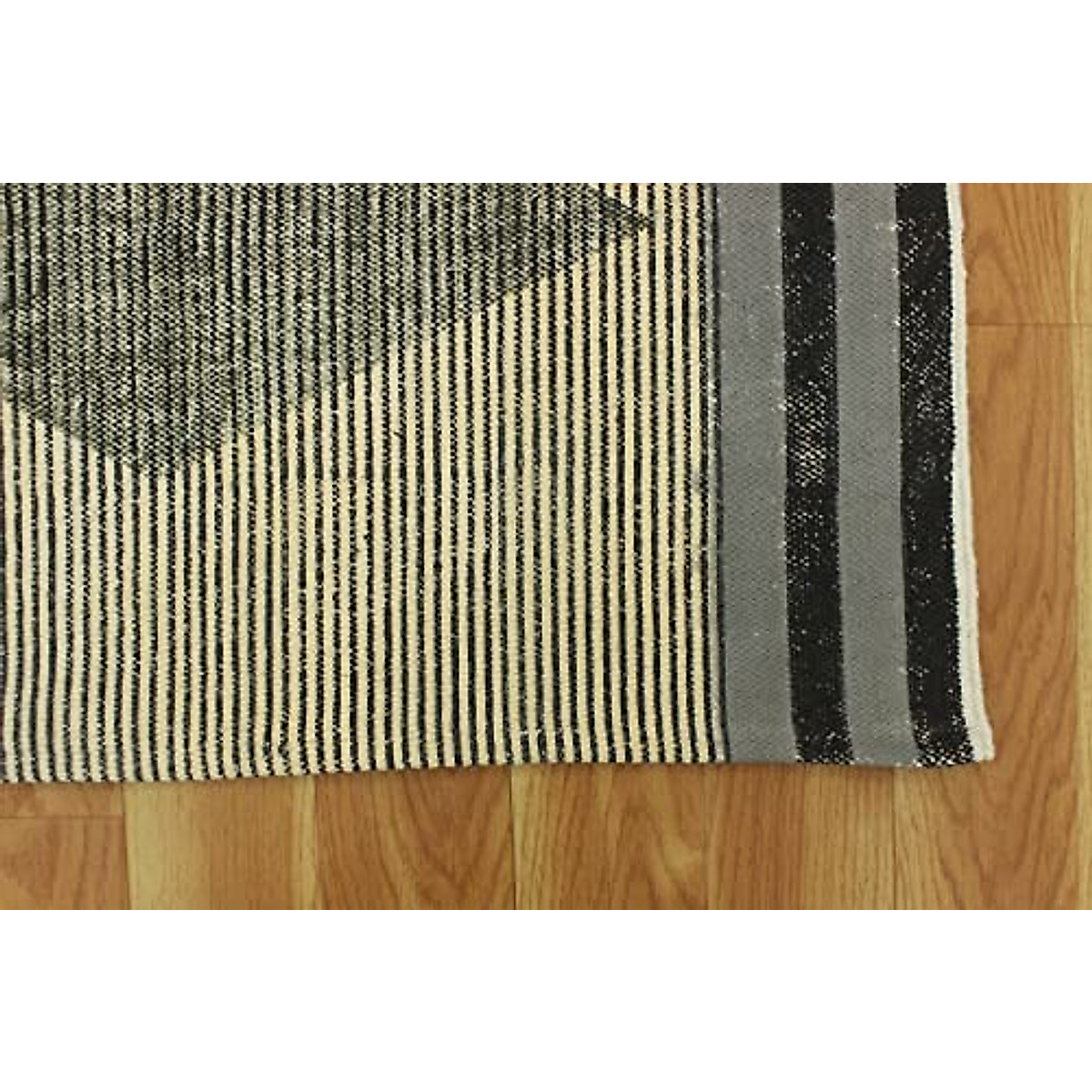 Casavani Hand Block Printed Area Rug Geometric Gray & Black Cotton Dhurrie Best Uses For Bedroom,Dining Room,Living Room,Balcony,Purch 4x6 5x8 6x9 Feet 4x12 Feet Runner