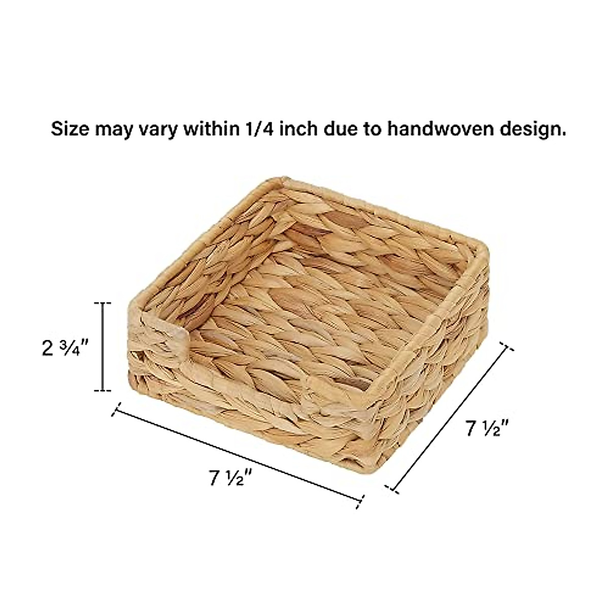 StorageWorks Water Hyacinth Napkin Holder, Wicker Baskets and Serving Tray for Kitchen, Rattan Napkin Holders for Tables, 7 ½"L x 7 ½"W x 2 ¾"H, 1 Pack