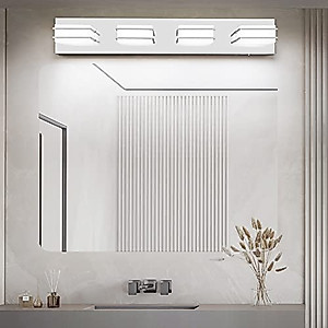 3 Color Temperature Dimmable Vanity Lights for Bathroom LED Chrome 4 Light Bathroom Vanity Light Fixtures Acrylic Stainless Steel Square Shade Bathroom Light Fixtures over Mirror, ETL Certificated