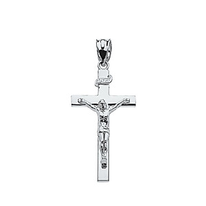 Religious Jewelry .925 Sterling Silver 1-1/4” INRI Crucifix Cross Pendant Charm