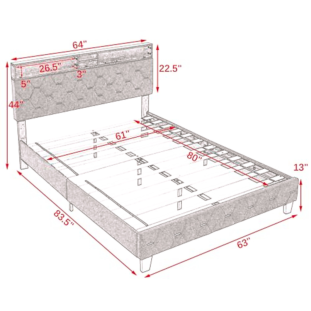Klwenas Maec Queen Size Bed Frame,Modern Fabric Platform Bed Frame with Outlet & USB Ports,Storage Headboard,Heavy Duty Mattress Base,Wooden Slat Support,No Box Spring Needed (Beige, Queen)