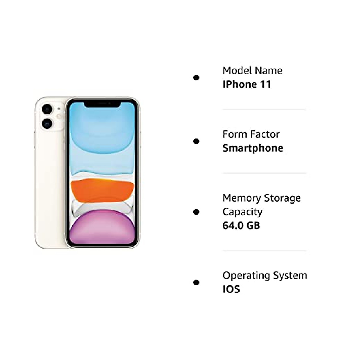 Apple iPhone 11 64GB - Unlocked - 6.1-inch - White (Renewed)