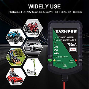 TANKPOW 750mA Battery Charger,12V Car Battery Charger,Float Charger,Trickle Charger and Battery Maintainer for Automotive,Car,Motorcycle,Lawn Mower,SLA AGM Gel Lead-Acid Batteries