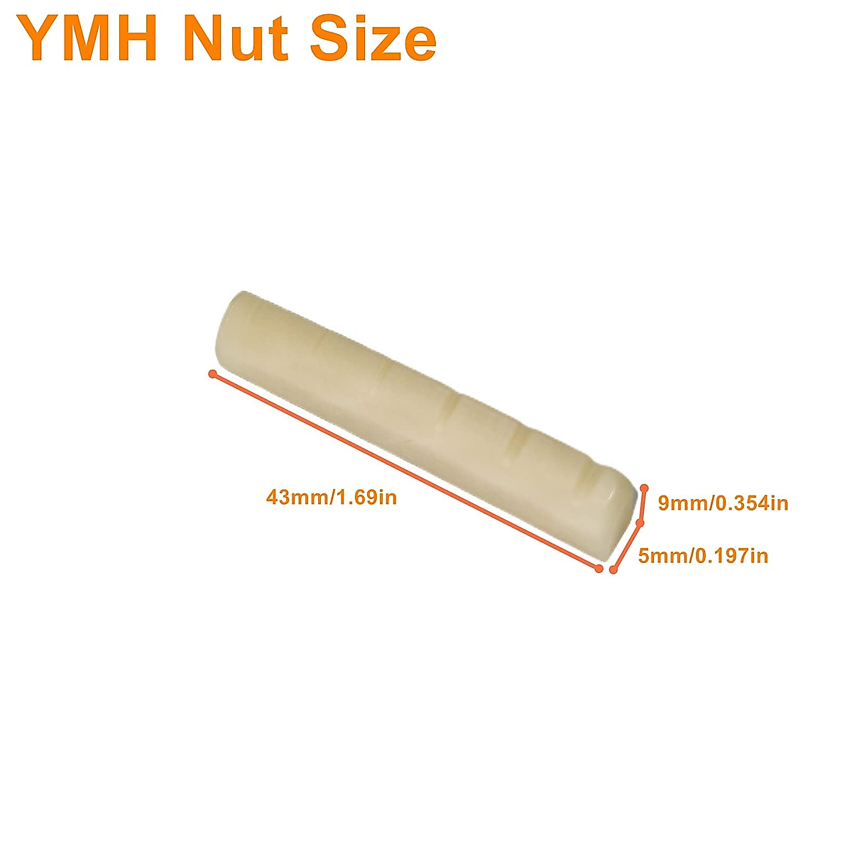 Miwayer 6 String YMH Acoustic Guitar Unbleached Bone Nut, Guitar Bridge Nuts, Cut from Whole Bones, 43x5x9mm (6 String YMH Guitar Nut 43mm 2 Pack)