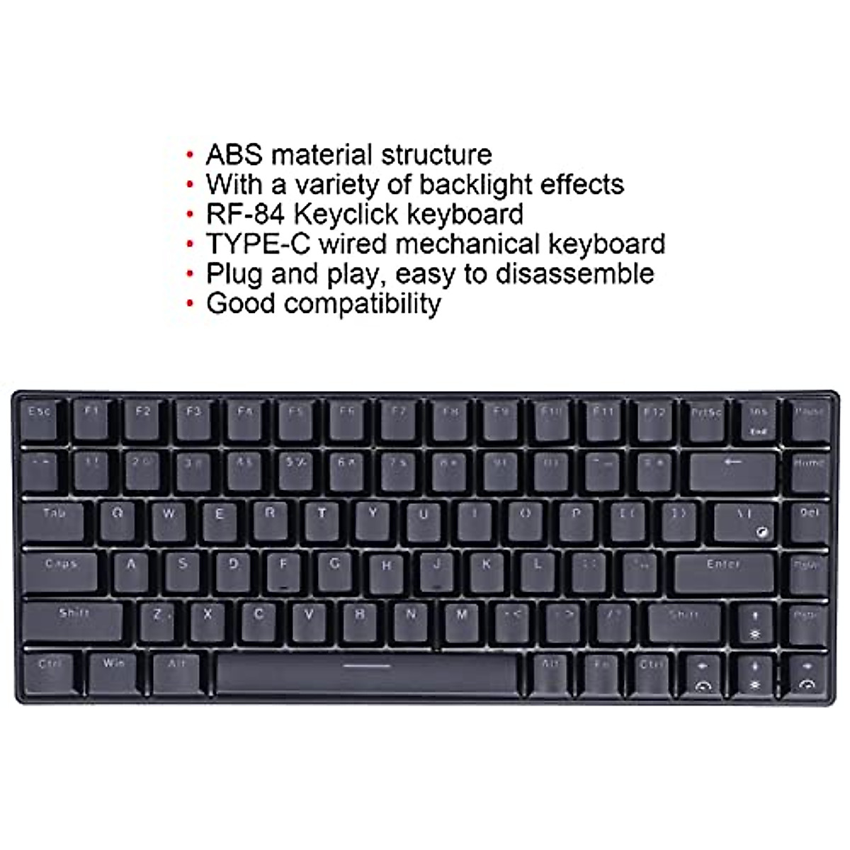 ciciglow Mechanical Gaming Keyboard, Portable 84 Keys USB C Keypads with RGB Backlight Light for PC Gamers Laptop Work，Wired Keyboards with Type C Port(Black)