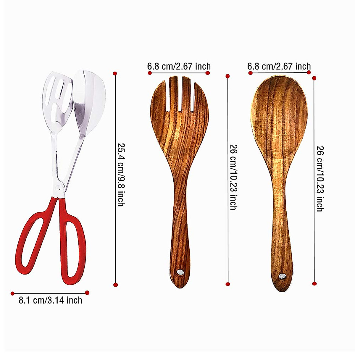 Buffet Tongs,Acacia Salad Servers,AIVS Stainless Steel Buffet Party Catering Serving Tongs and 10" Wood Spoon & Fork Set Cooking Utensils,Set of 3