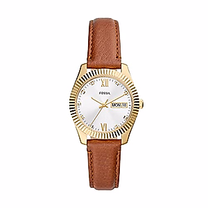 Fossil Women's Scarlette Mini Quartz Stainless Steel and Eco Leather Three-Hand Watch, Color: Gold, Brown (Model: ES5184)