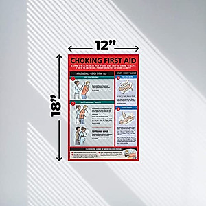 Safety Choking Victim Poster Measures 12" x 18", Choking First Aid Poster for Infants, Kids, Pregnants, and Adults, First Aid Guide Quick Reference Guide, Laminated by Ring Binder Depot