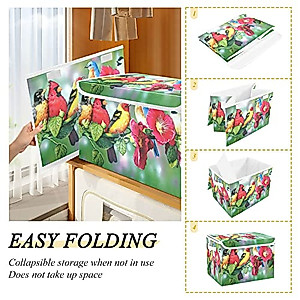 Kigai The Birds Gather on The Branches Storage Basket with Lid Collapsible Storage Bin Fabric Box Closet Organizer for Home Bedroom Office 1 Pack