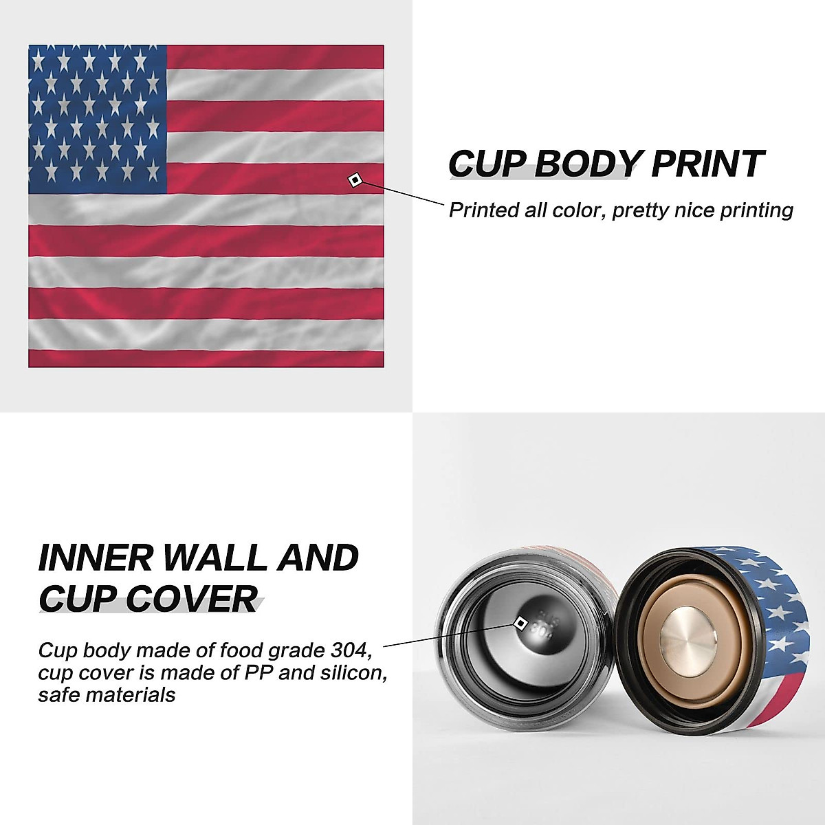 Sletend Water Bottle American Usa Flag Keeps Liquids Hot or Cold,BPA-Free Vacuum Insulated Stainless Steel Water Bottle for School Girls Boys 16oz