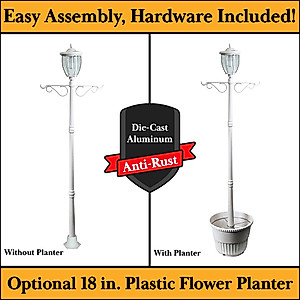 Sun-Ray Solar Lamp Post Light with Planter and Hanger, 7ft. Outdoor Single Head Solar Post Light for Patio, Driveway, Lawn or Garden, 80 Lumens, Kenwick Design in White