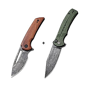 CIVIVI Odium Damascus Blade Bundled Button Lock Cogent, Great EDC Knife Companion