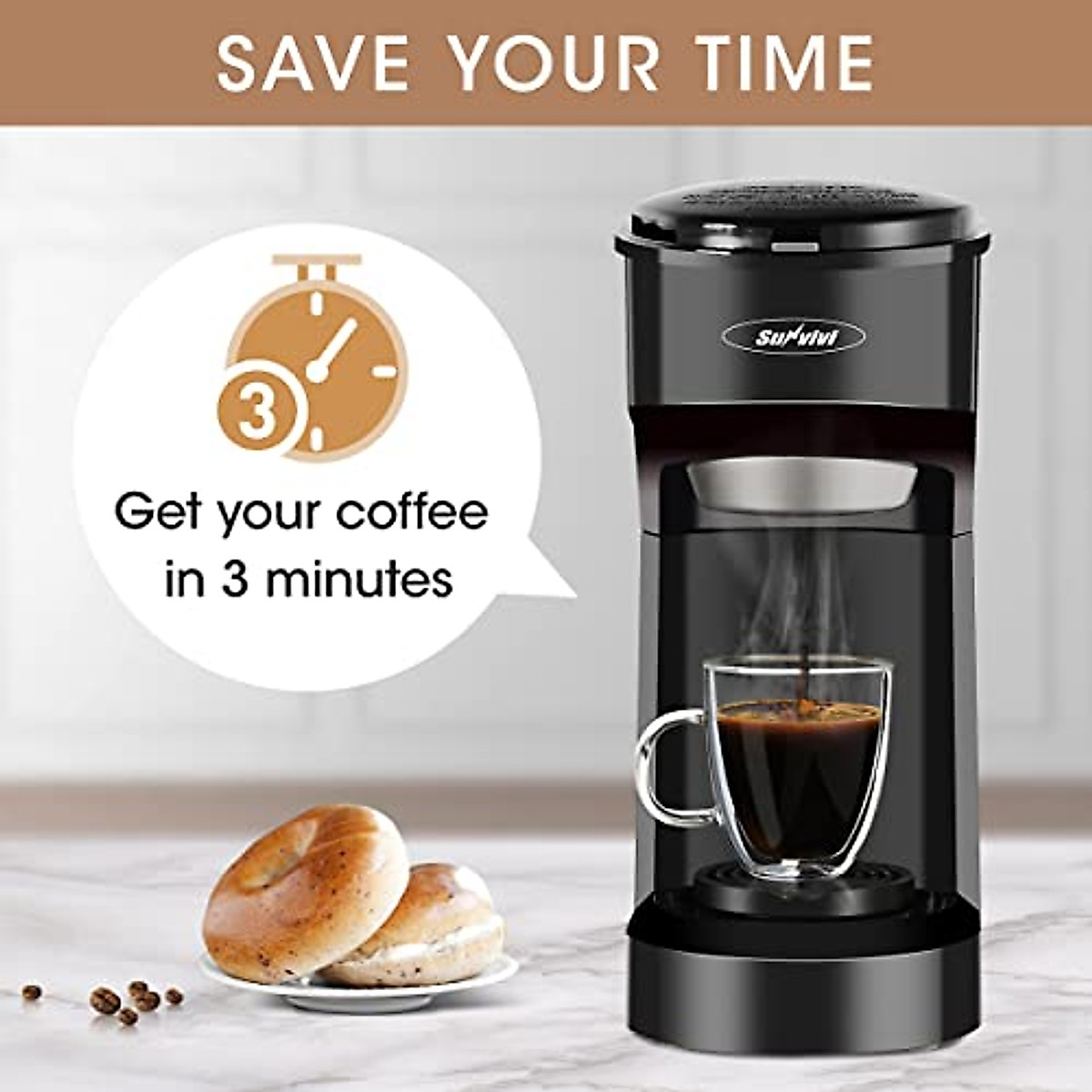Single Serve Coffee Maker, K Cup Coffee Maker for Capsule Pod Ground Coffee, 1000W Single Cup Coffee Maker with Permanent Filter 6-14oz Reservoir One-Touch Button Fast Brew & Auto Shut Off, Black