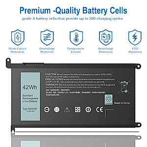 WDX0R Laptop Battery for Dell Inspiron 13 5368 5378 5379 7368 7378 Inspiron 14-7460 Inspiron 15 5565 5567 5568 5578 7560 7570 7579 7569 P58F Inspiron 17 5765 5767 FC92N 3CRH3 T2JX4 CYMGM - 42Wh/11.4V