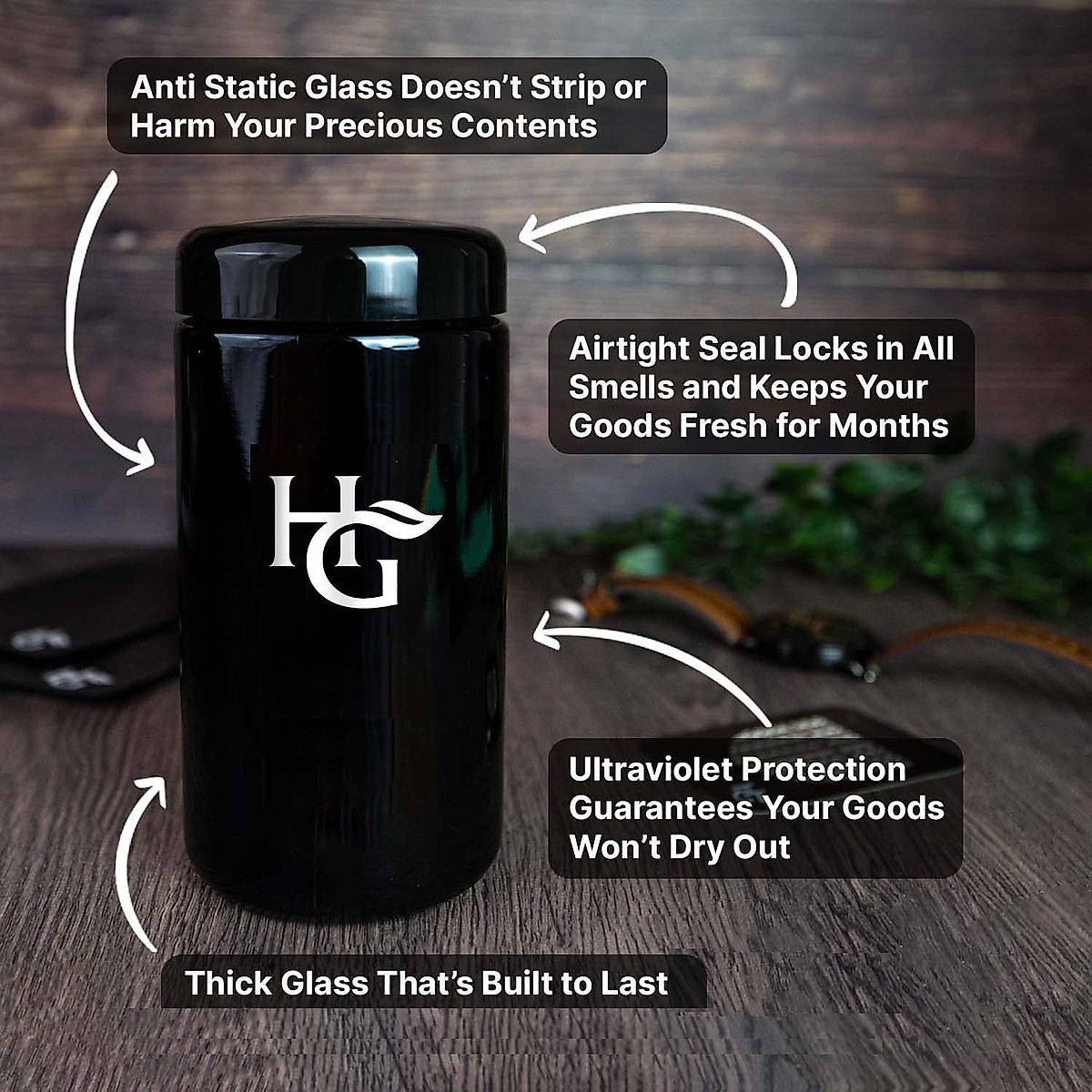 Herb Guard - Airtight Jar (1 Oz) and Smell Proof Container (500 ml) Comes with Humidity Pack to Keep Goods Fresh for Months