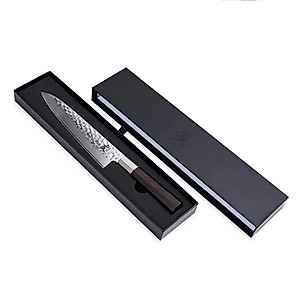 SAMCOOK Japanese Chef Knife - 8 Inch Professional Hand Forged Gyuto Knife - VG-10 Damascus High Carbon Stainless Steel Kitchen Cooking knife - Ergonomic Black Sandalwood Handle with Gift Box