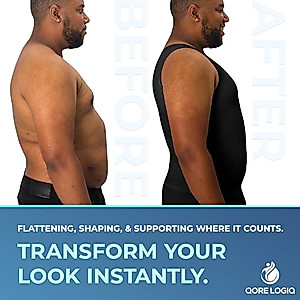 QORE LOGIQ Gynecomastia Compression Shirts for Men - Sleeveless Slimming Undershirts Tummy Control and Body Shaper Tank Top Black Medium
