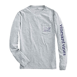 vineyard vines Kids' Long Sleeve Vintage Whale Pocket T-shirt, Grey Heather, Large