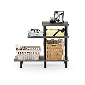 Furinno Turn-N-Tube 3-Tier Sofa Side Table, French Oak Grey/Black