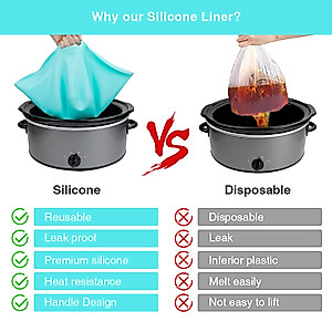 ChefAid Slow Cooker Liners, 100% Silicone Reusable Crock Pot Insert Accessories for 6-8 Oval or Round Quart Slow Cookers, Food Safe & Dishwasher Safe (Grey-Mint)