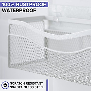 KINCMAX Mesh Shower Caddy (2-Pack), Rustproof Stainless Steel, Adhesive Wall Mount Baskets with Hooks, Mesh Design (Matta White)