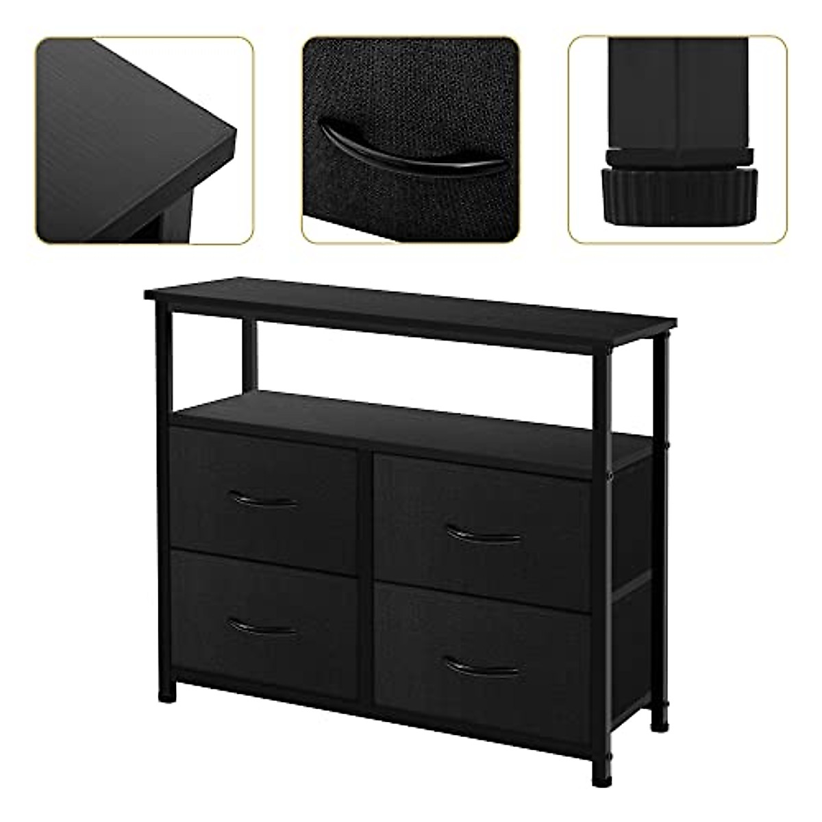 AZL1 Life Concept Dresser with Shelves-Storage Chest for Bedroom, Living Room, Hallway, Closet Organizer with Sturdy Steel Frame, Wooden Shelf, Removable Fabric Drawers, Black