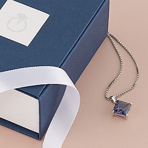 PEORA Created Alexandrite Pendant for Women 14K White Gold, Classic Solitaire, Color-Changing 3 Carats Princess Cut, 8mm